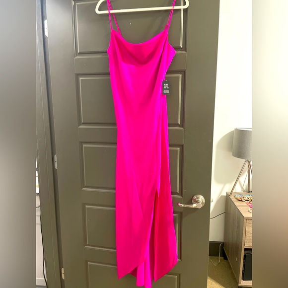 Express | Dresses | Express Hot Pink Satin Midi Dress | Poshmark